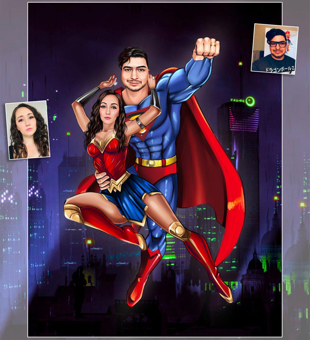 Personalized Superhero Portrait, Custom Couple Caricature, Gift for ...