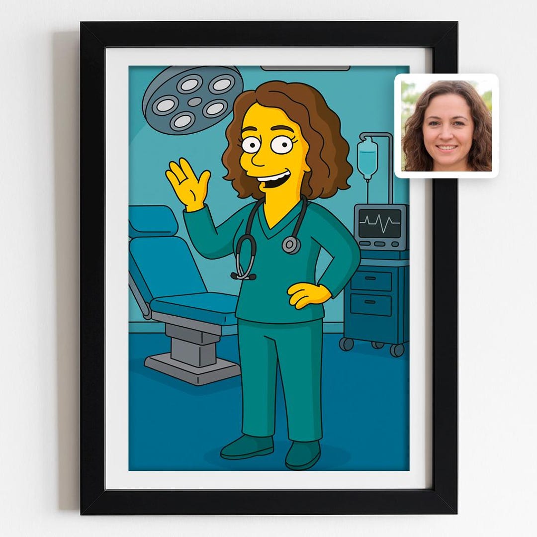 Female Surgeon Simpsons Style Portrait – Custom Yellow Cartoon From ...