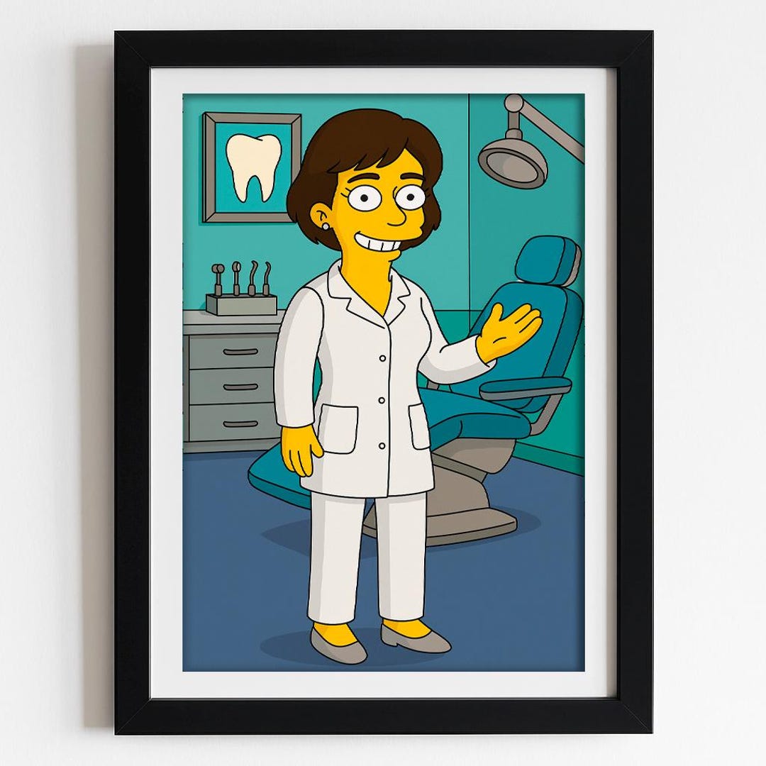 Female Dentist Simpsons Style Portrait – Custom Yellow Cartoon From ...