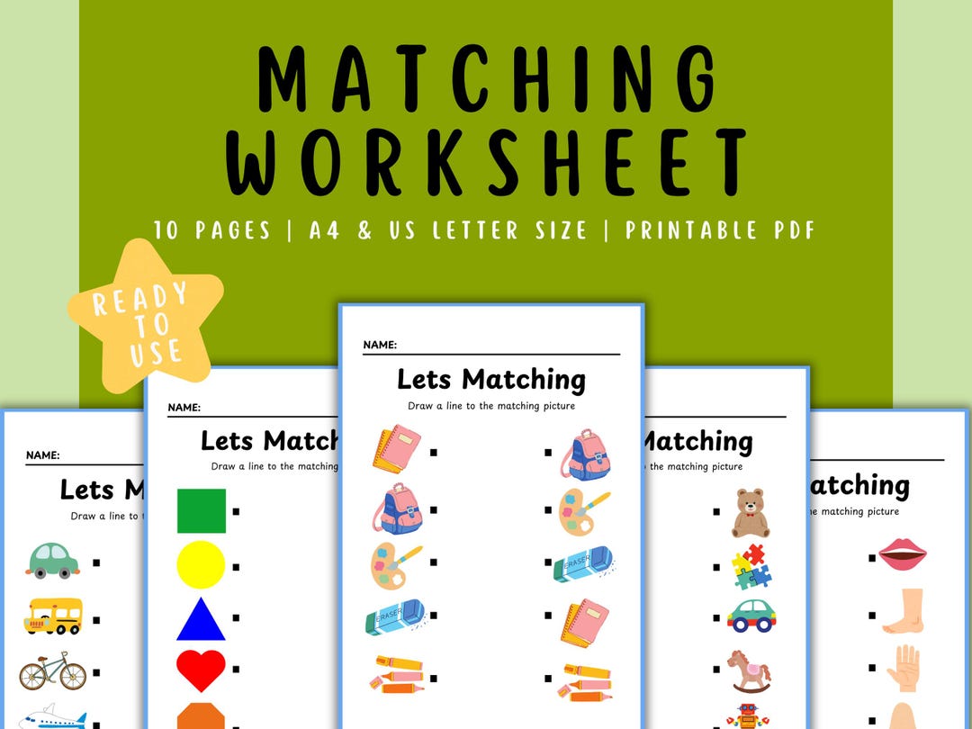 Matching and Learning Worksheet for Preschool Activities, Homeschool ...
