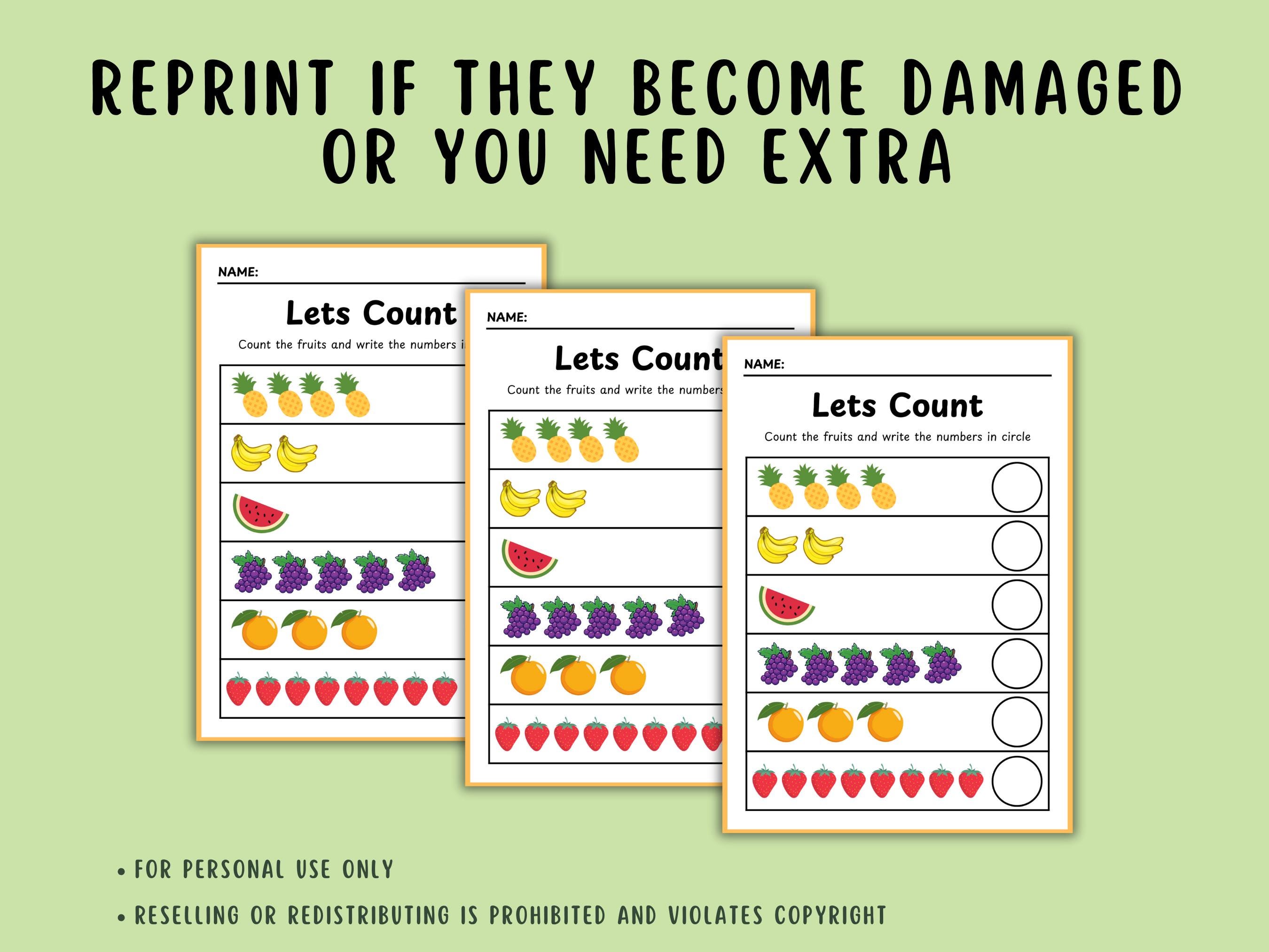Counting Worksheet for Preschool Math, Number Recognition Printable ...