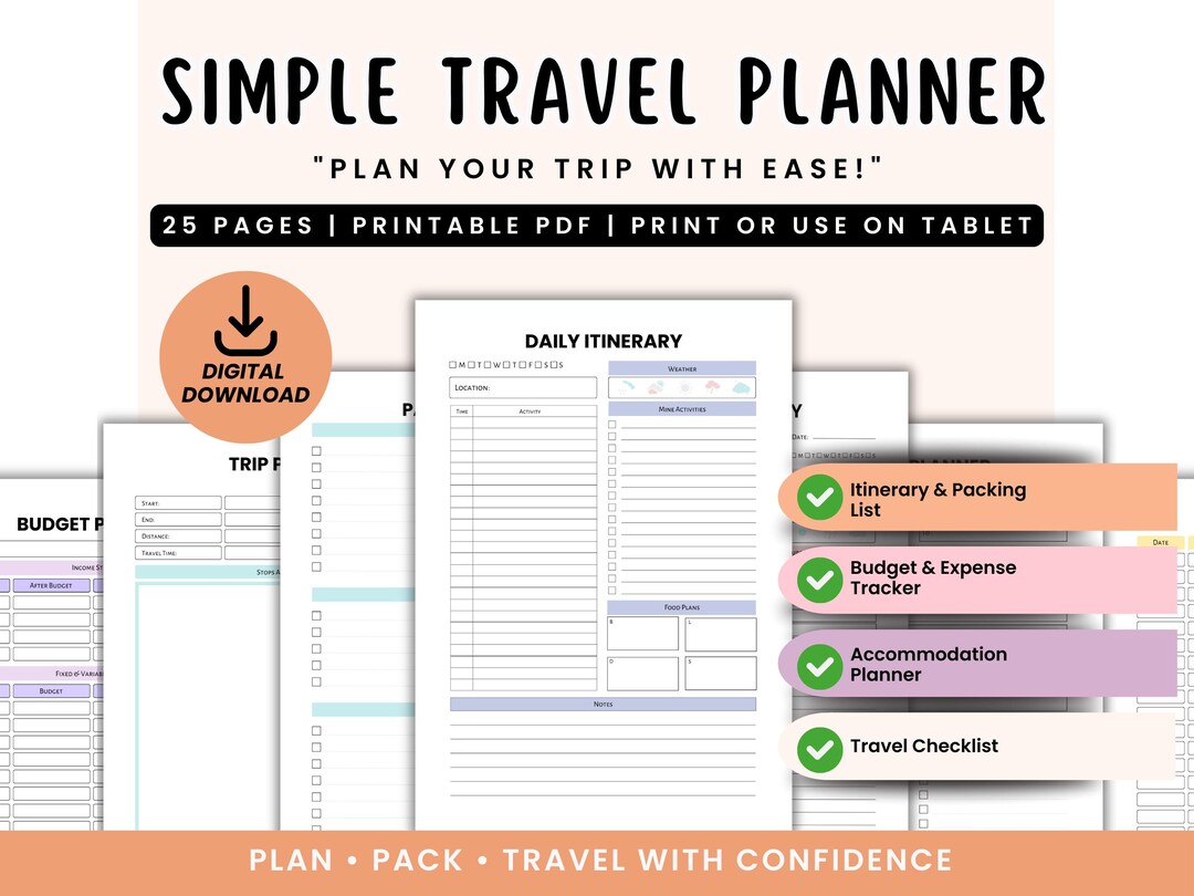 Printable Travel Planner, Vacation Planner, Travel to Do List, Travel ...