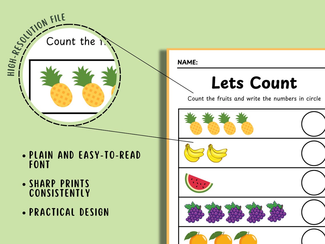 Counting Worksheet for Preschool Math, Number Recognition Printable ...