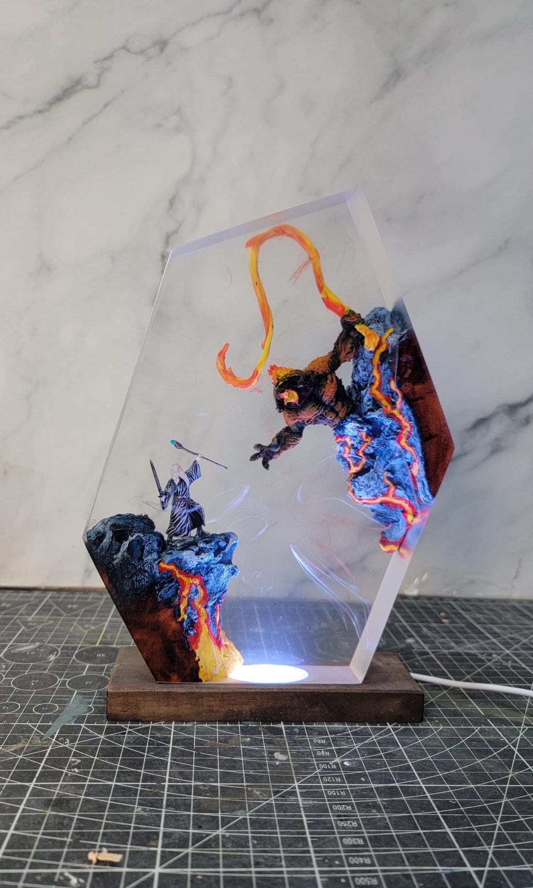 Grey Wizard Resin Lamp, Monster and Ring Handmade Decor Epoxy Resin ...