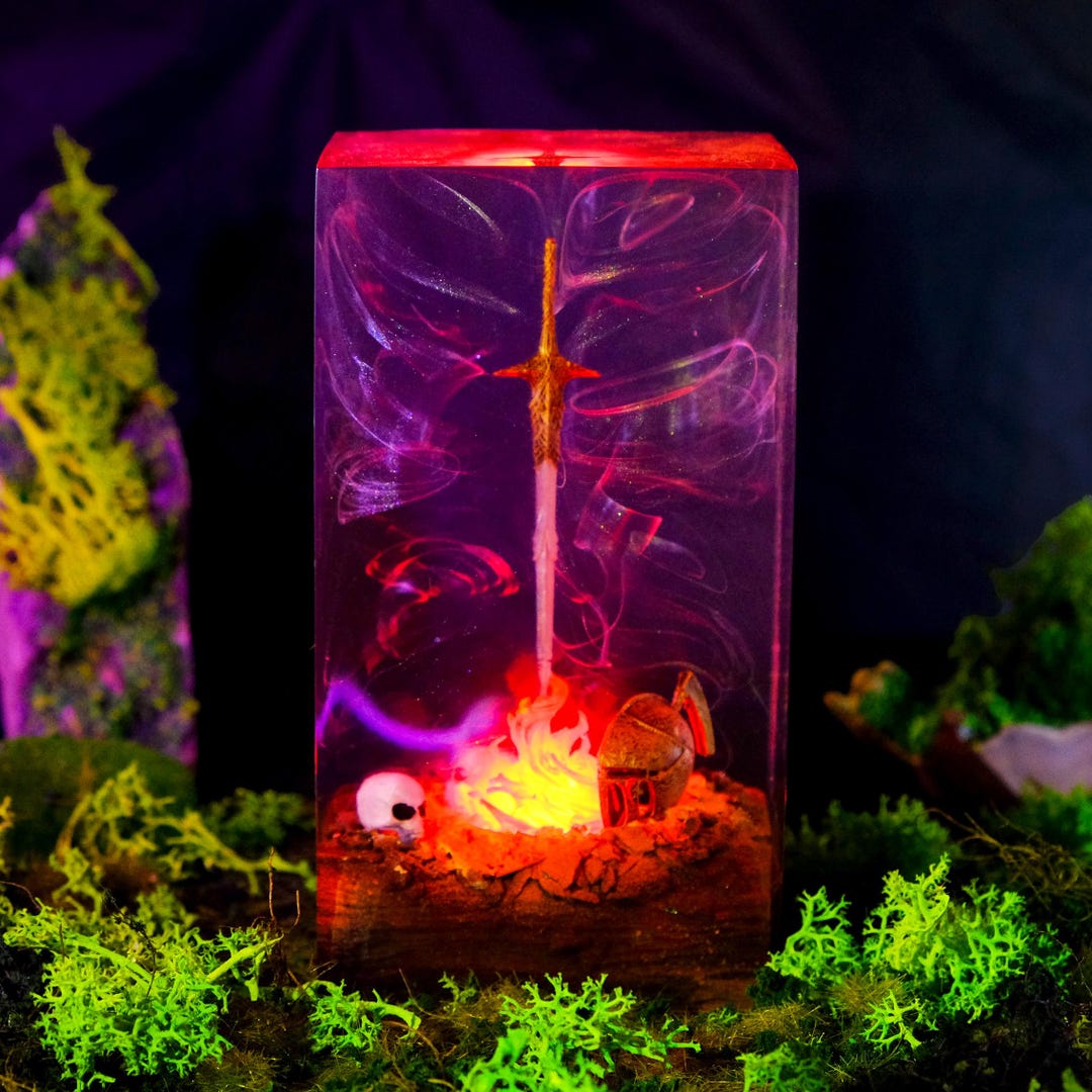 Fire Swords Resin Lamp, Handmade Night Light, Bonfire Epoxy Lamp Gift ...