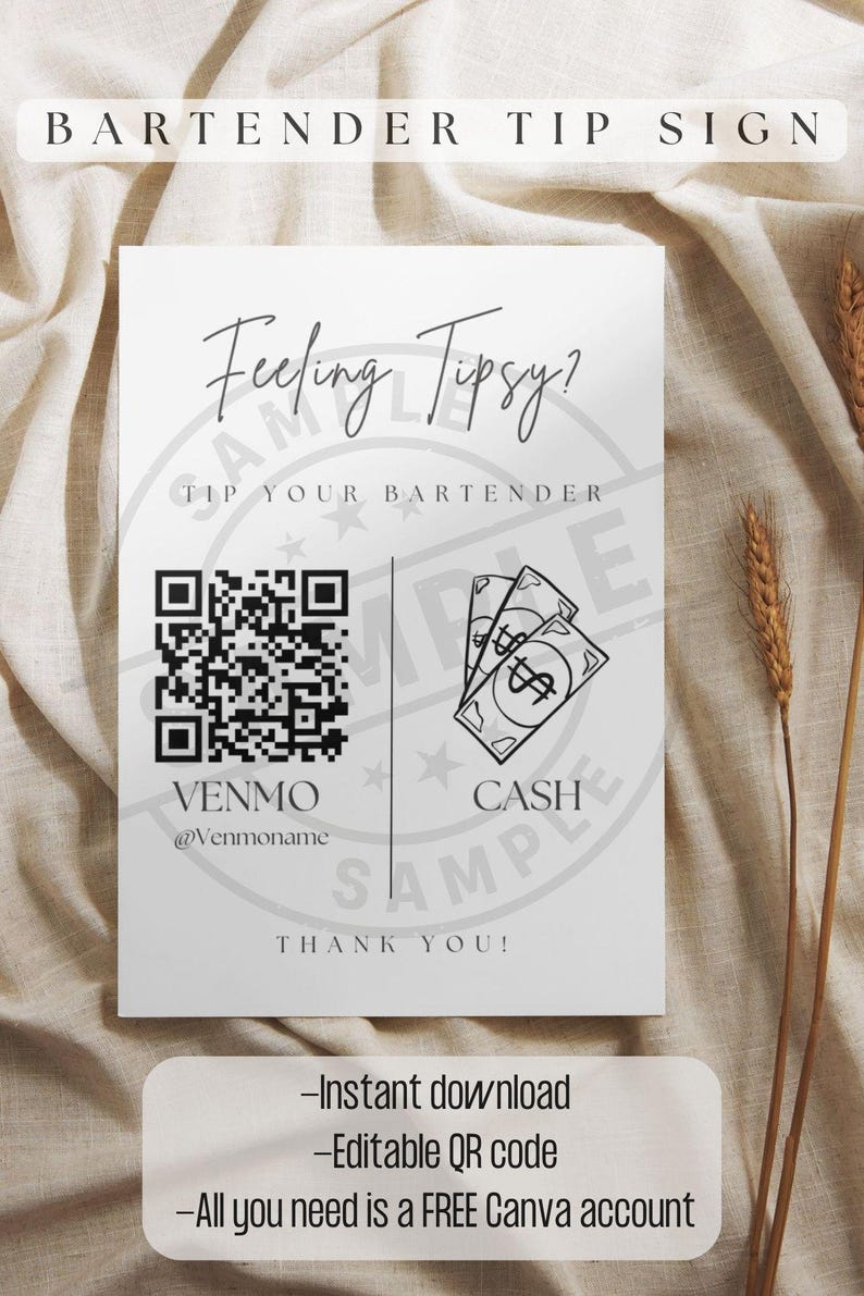 Venmo QR Code Bar Tip Sign: Editable Template (digital Download - Etsy