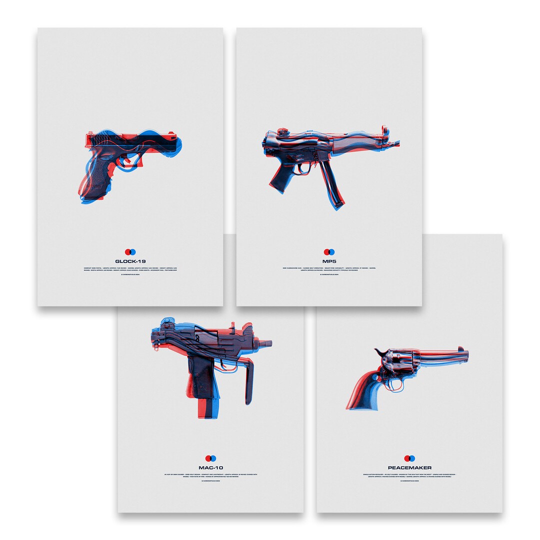 Firearm Prints, Gun Prints, Gun Enthusiast Gift for Him Pistol Weapon ...