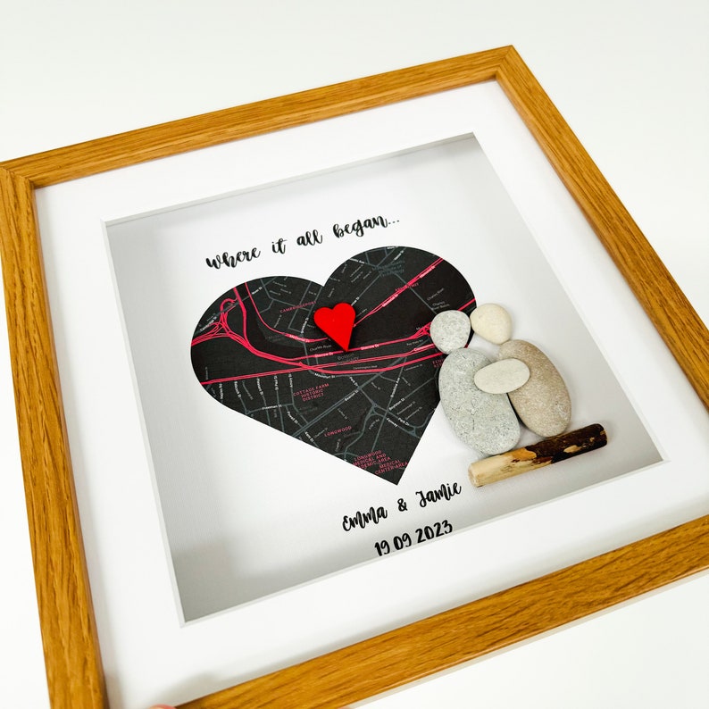 Personalised Map Location Frame, Where We Met Print, Pebble Art, Custom ...