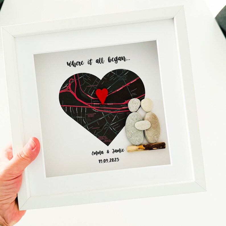 Personalised Map Location Frame, Where We Met Print, Pebble Art, Custom ...