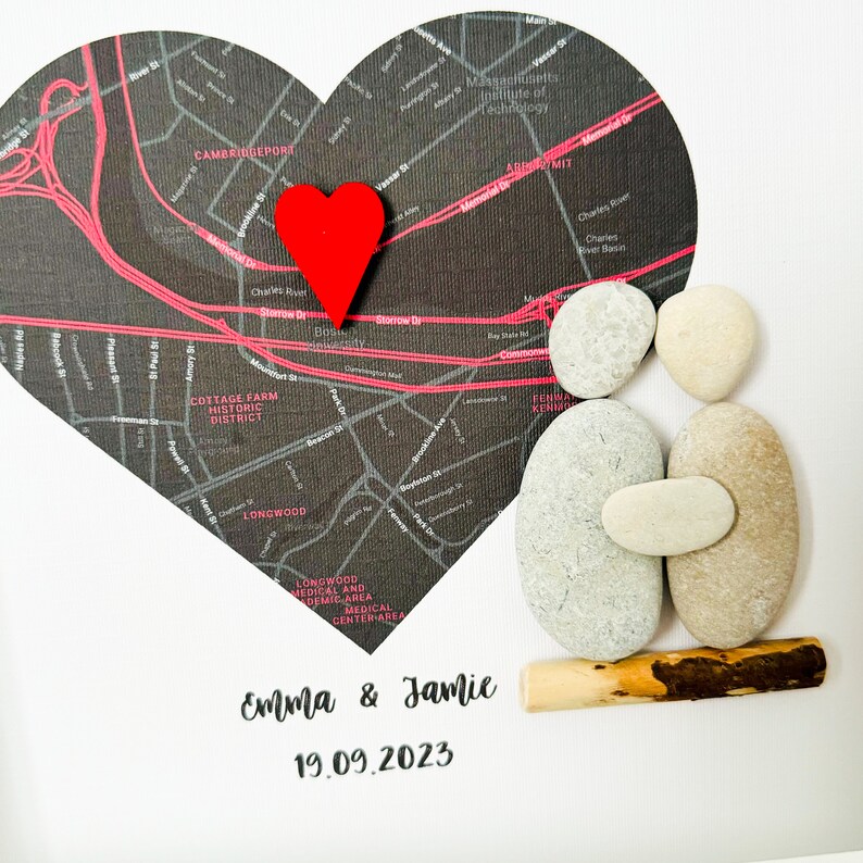 Personalised Map Location Frame, Where We Met Print, Pebble Art, Custom ...
