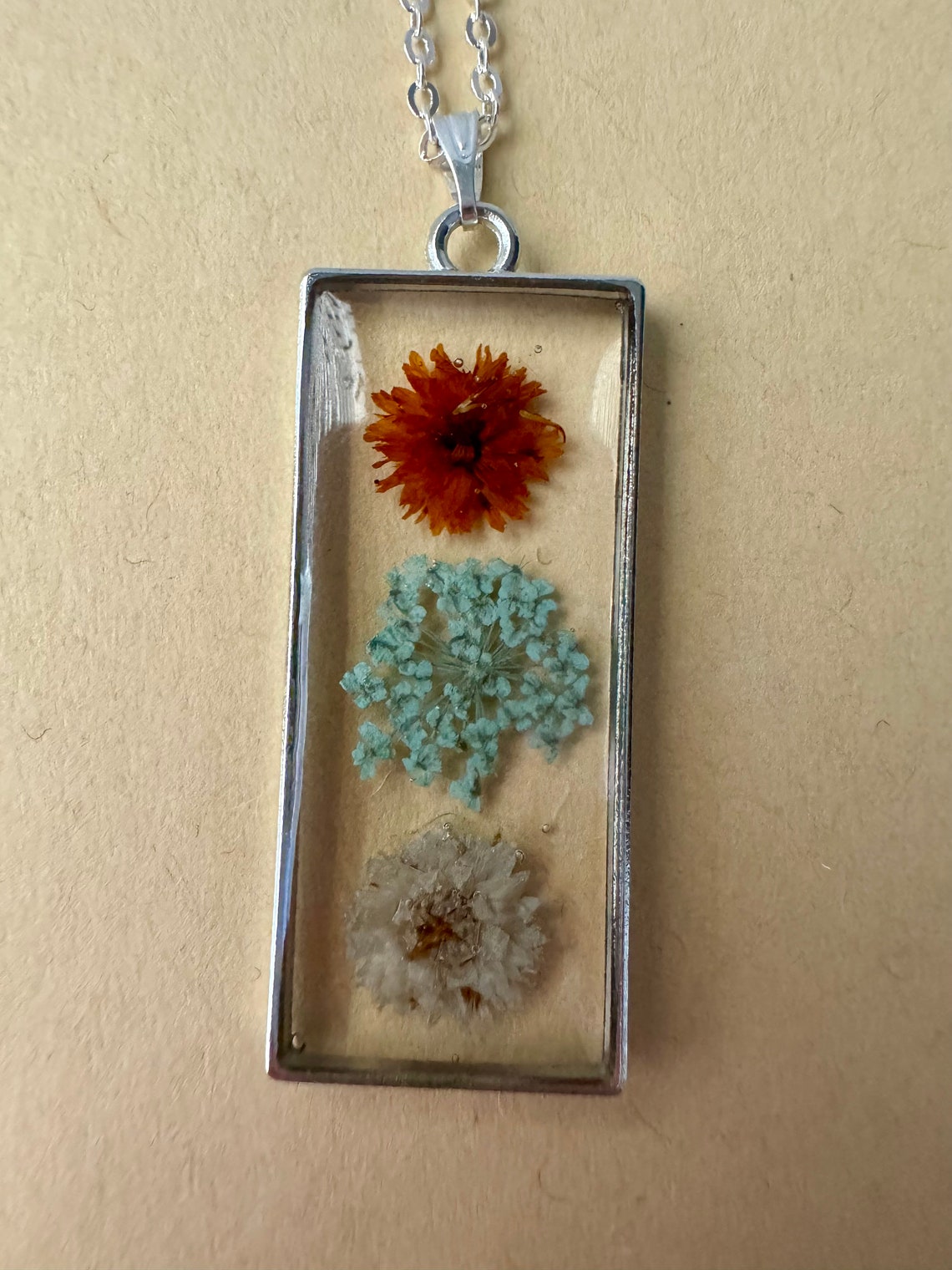 Tri Color Pressed Flower Pendant - Etsy