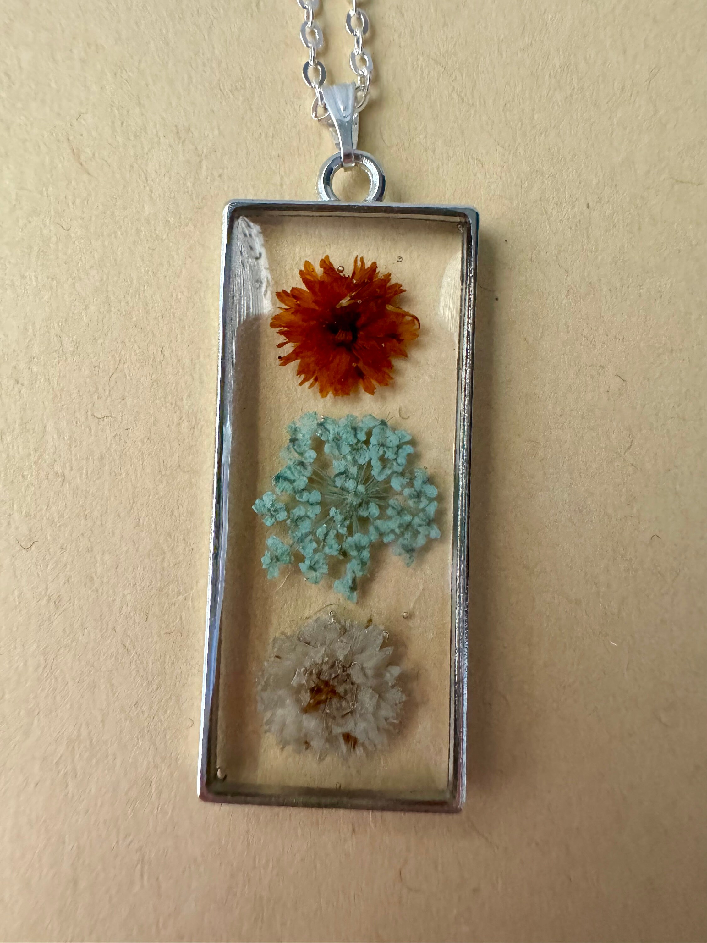 Tri Color Pressed Flower Pendant - Etsy