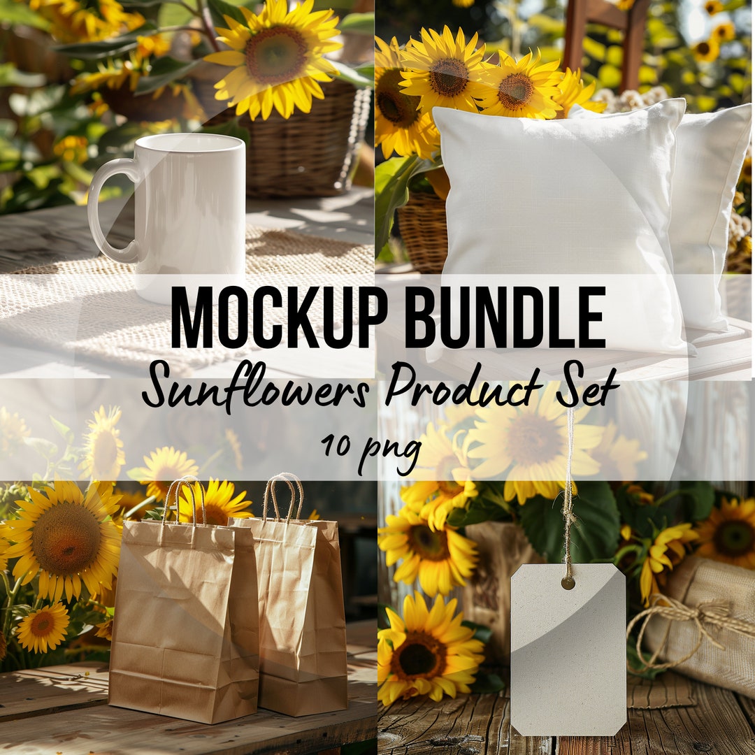 Mockup Bundle Sunflowers Mock Farmhouse Lifestyle Pillow Card Mug Tag ...
