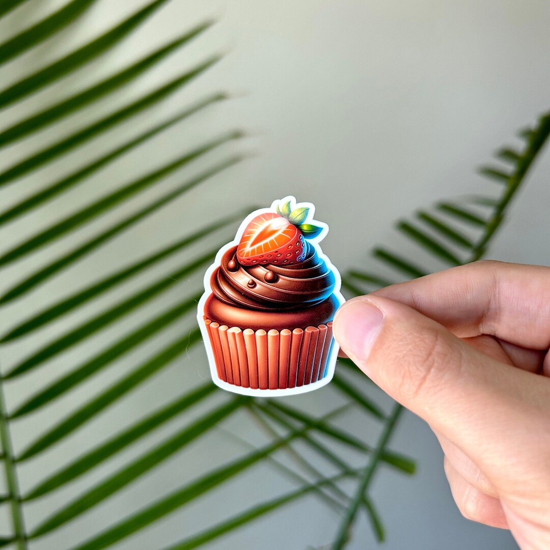 Chocolate Cupcake Sticker of Realistic Cupcake With Strawberry on Top ...