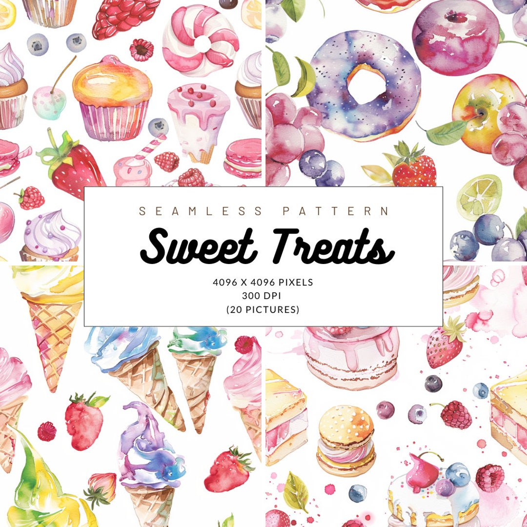 Water Color Sweet Treats, Digital Paper Pack, Seamless Pattern ...