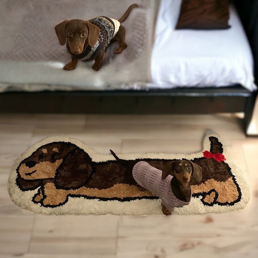 Cute Handmade Dog Rug, Hand Tufted Fluffy Dachshund Rug, Boho Nursery ...