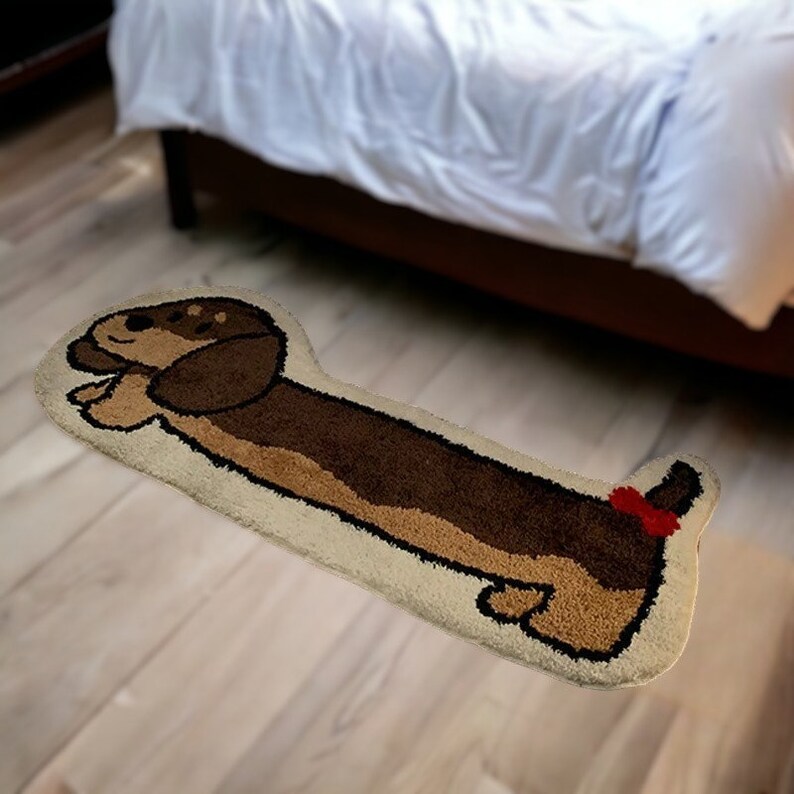 Cute Handmade Dog Rug, Hand Tufted Fluffy Dachshund Rug, Boho Nursery ...
