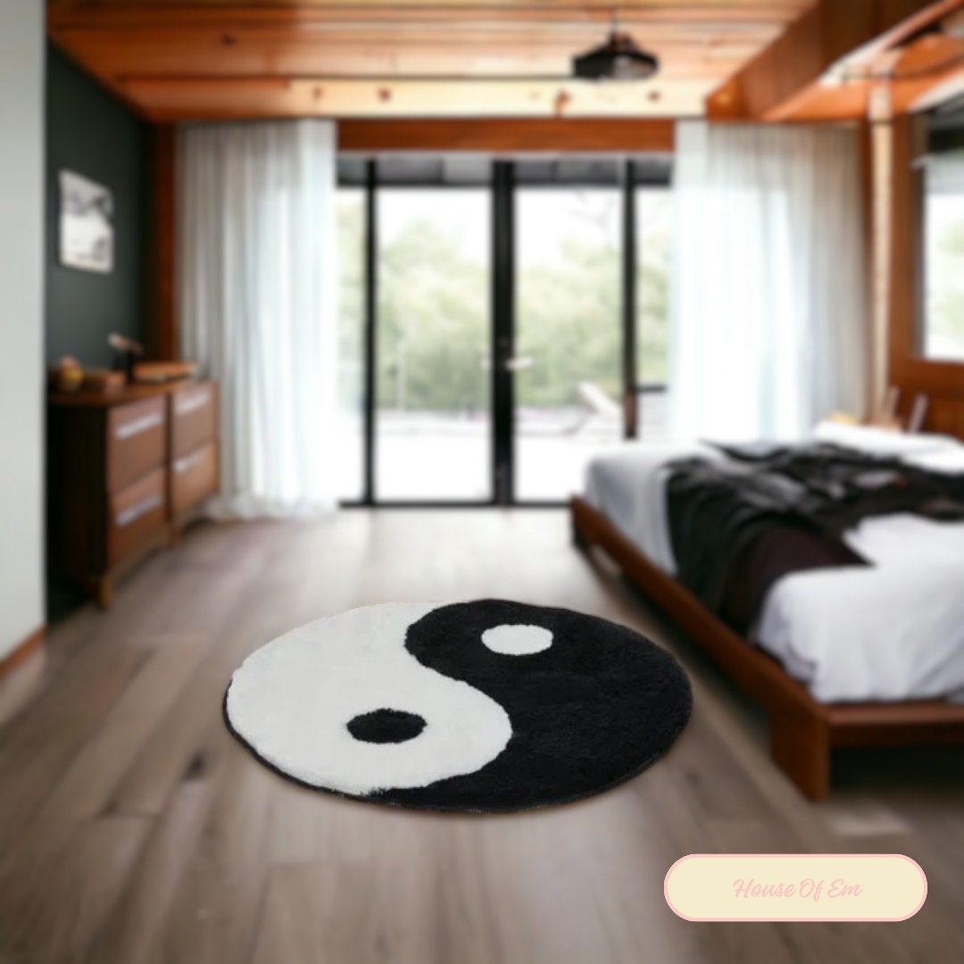 Yin Yang Tufted Rug, Hand Tufted Peace Rug, Meditation Bedroom Bathroom ...