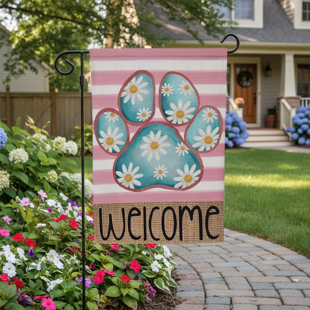 Summer Dog Paw Garden Flag, Seasonal Spring Farmhouse Outdoor Yard ...