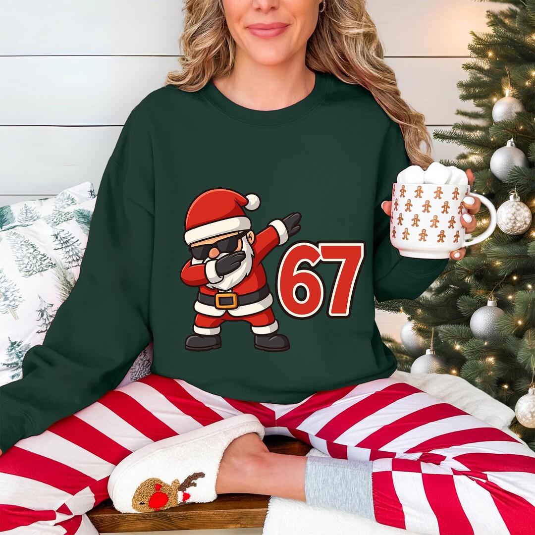Six Seven 67 Meme Christmas Sweatshirt, Rebel Santa Dabbing Holiday ...