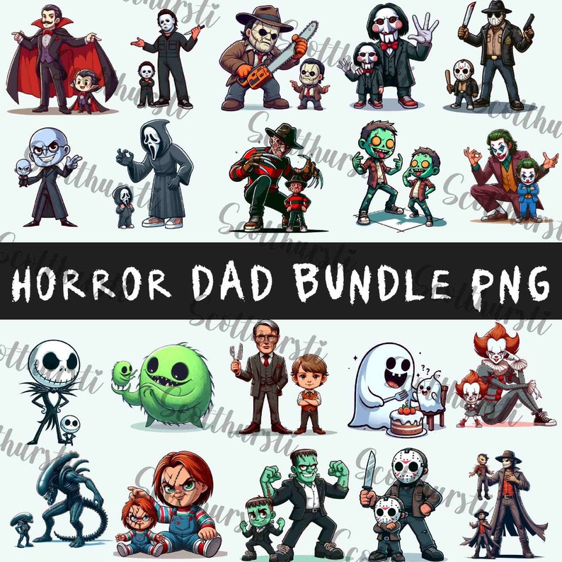 Horror Dad Bundle PNG, Halloween Character Png, Horror Characters Png ...