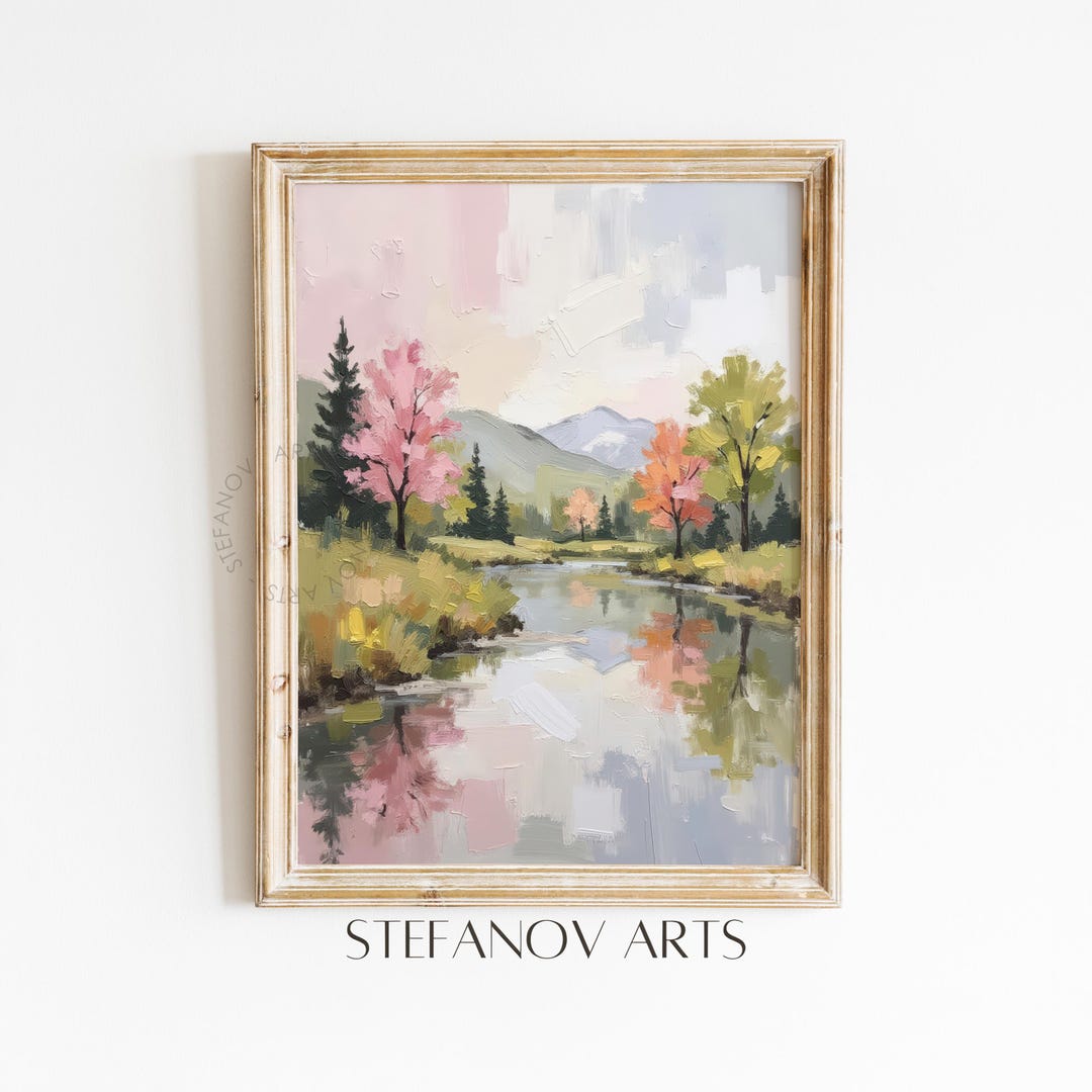 Colorful Spring River Scene Printable Download, Impressionist Landscape ...