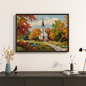 Small Autumn Church Oil Painting, Fall Decor, Printable Wall Art ...