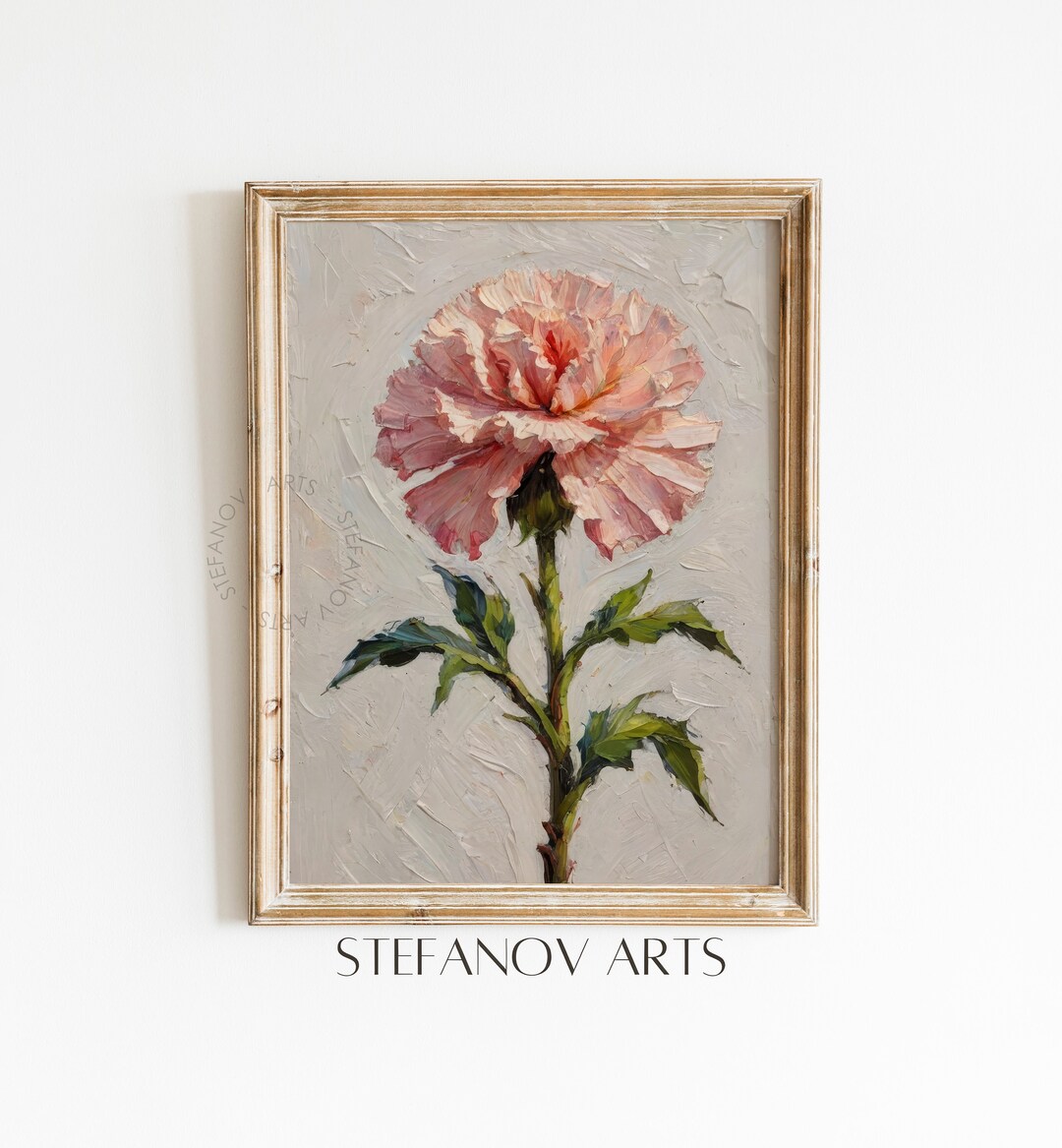 Vibrant Carnation Flower Oil Painting , Neutral Vintage Print ...
