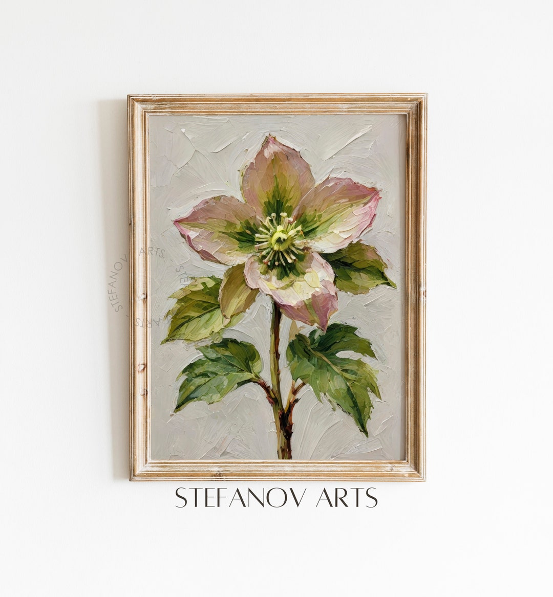 Hellebore Flower Oil Painting , Neutral Vintage Print , PRINTABLE ...