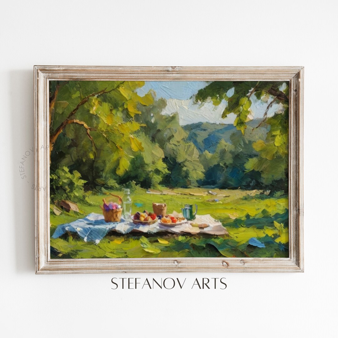 Cozy Spring Picnic Oil Painting, Easter Decor, Printable Wall Art ...