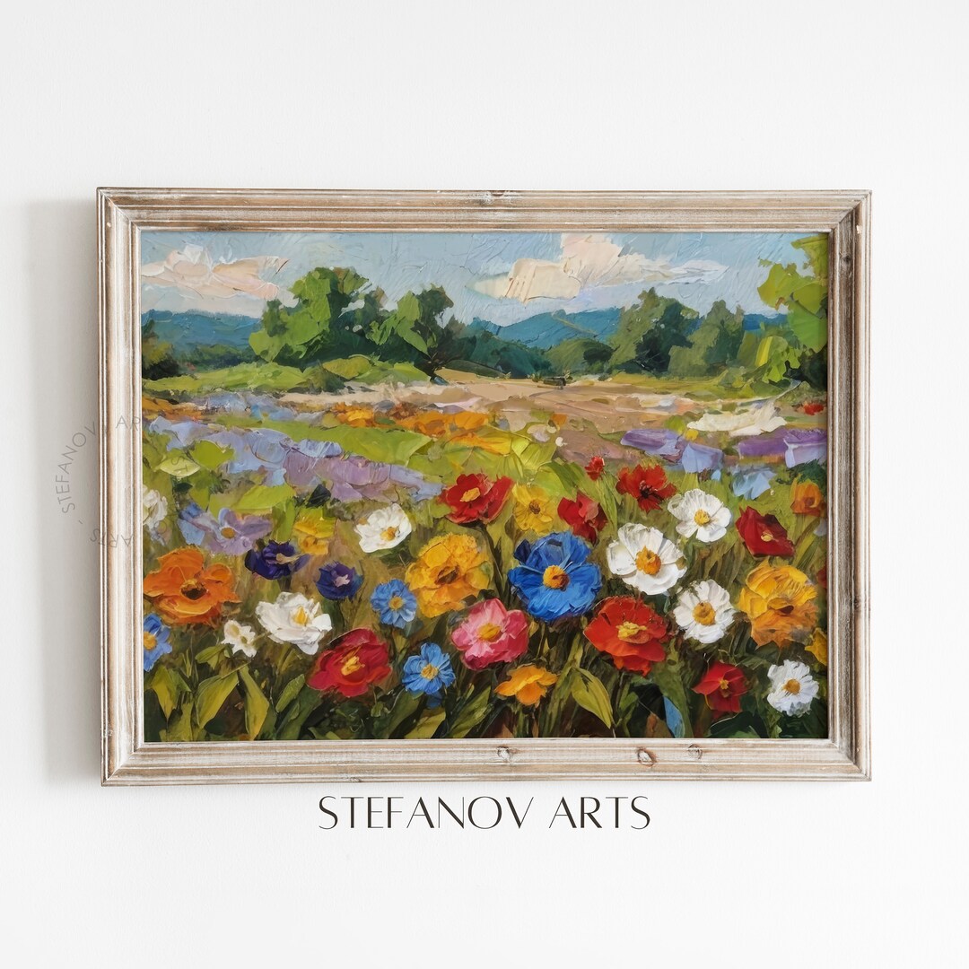 Vibrant Spring Wildflowers Oil Painting, Easter Decor, Printable Wall ...