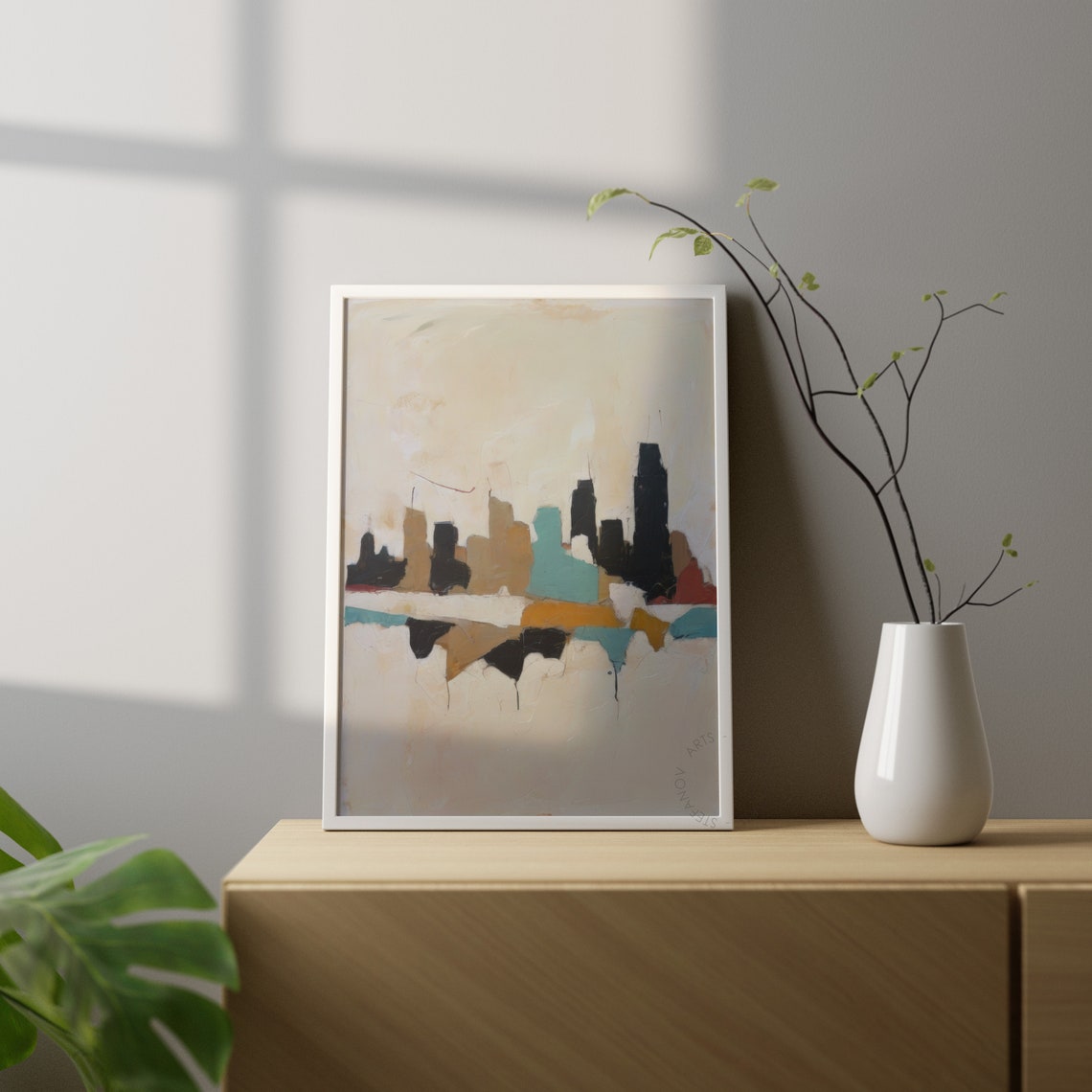 Modern Cityscape Beige Art, Japandi Art Prints, Mid Century Modern ...