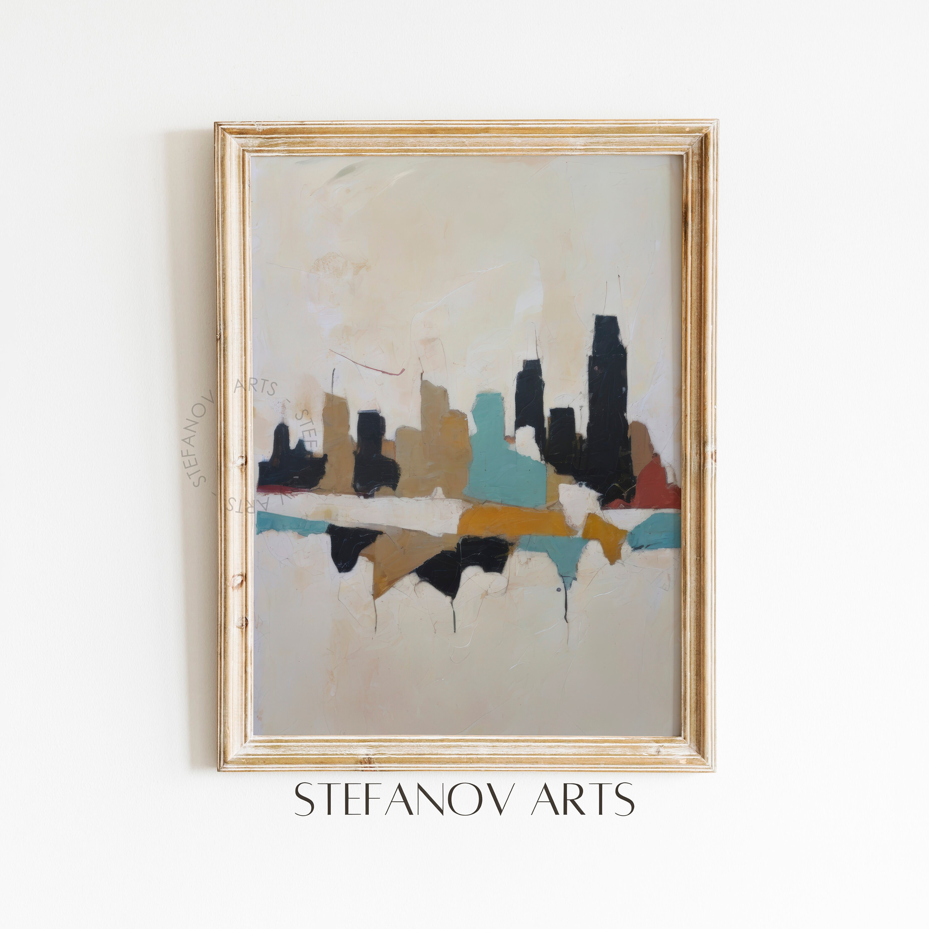 Modern Cityscape Beige Art, Japandi Art Prints, Mid Century Modern ...