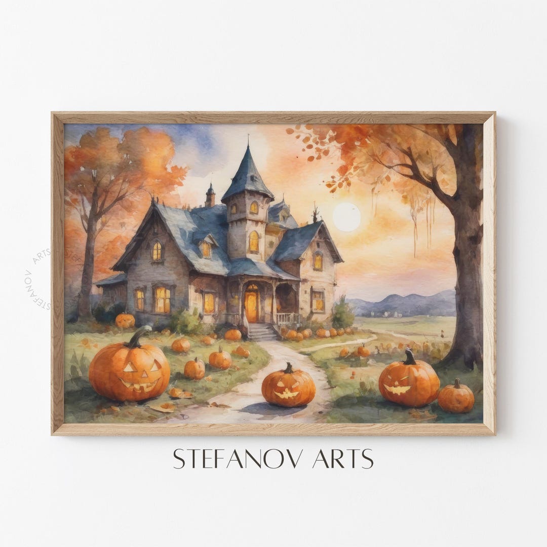 Pumpkin Mansion Printable Wall Art, Halloween Fall Print Pumpkin Wall ...
