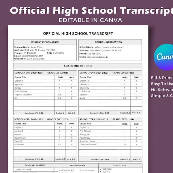 Highschool Transcript - Etsy