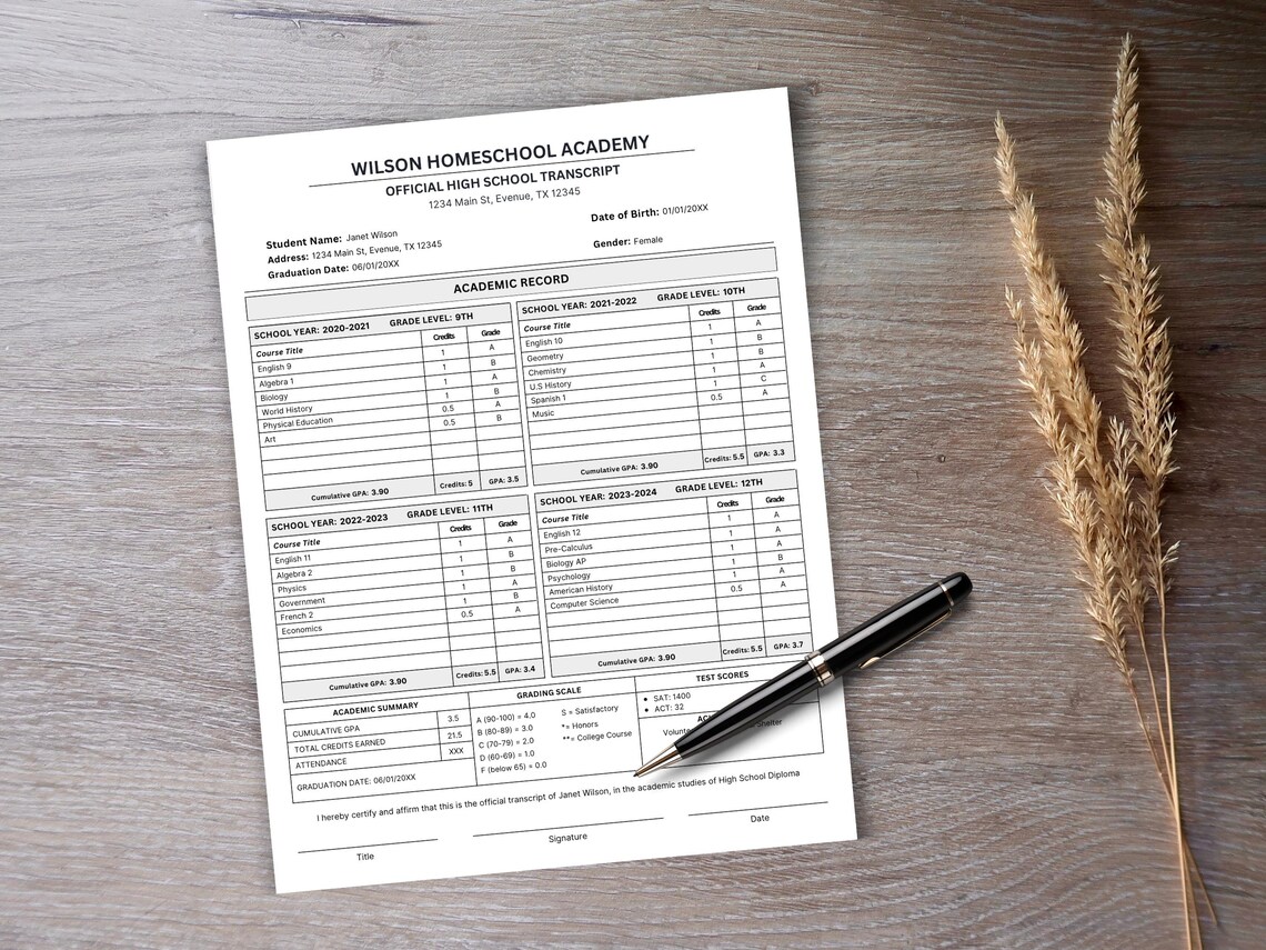 Fillable Printable Official High School Transcript, Homeschool Academic ...