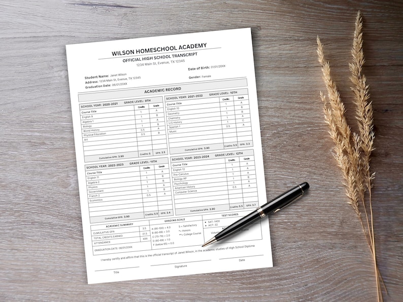 Fillable Printable Official High School Transcript, Homeschool Academic ...