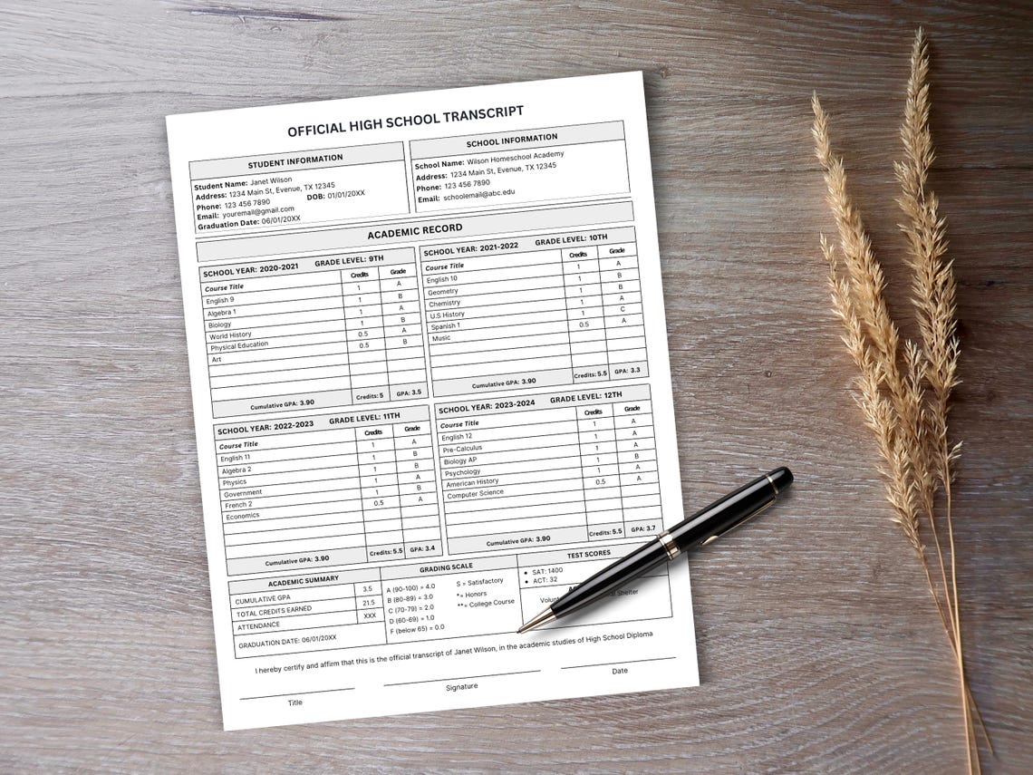 Fillable Printable High School Transcript Canva, Homeschool Academic ...