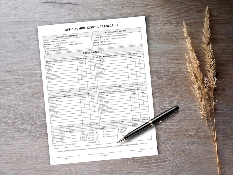 Fillable Printable High School Transcript Canva, Homeschool Academic ...