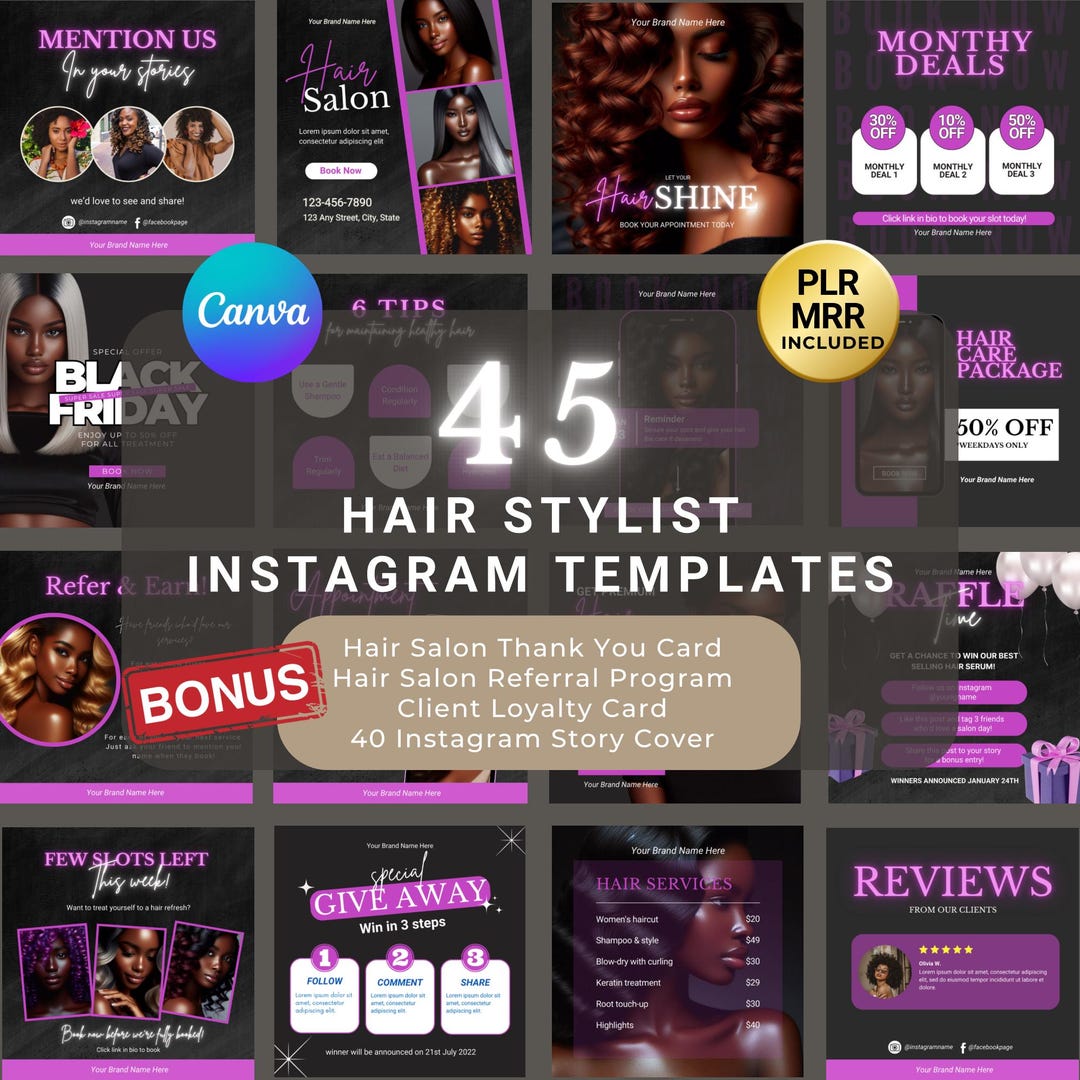 Hairstylist Insta Templates With PLR MRR Customizable Social Media ...