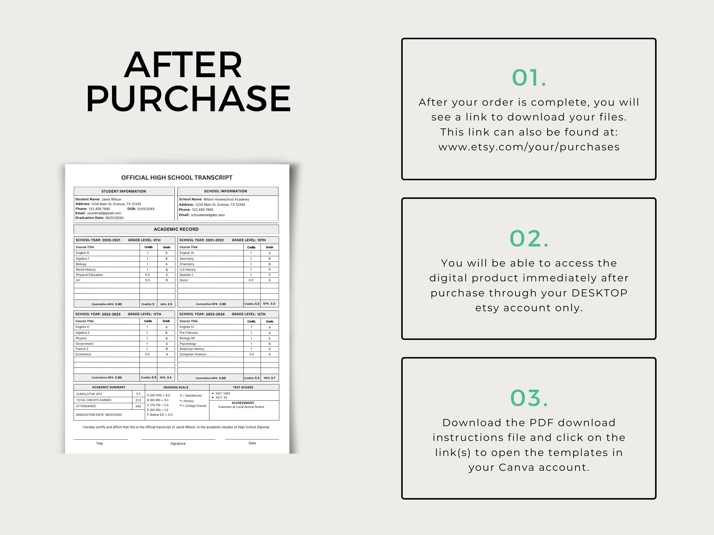 Fillable Printable High School Transcript Canva, Homeschool Academic ...