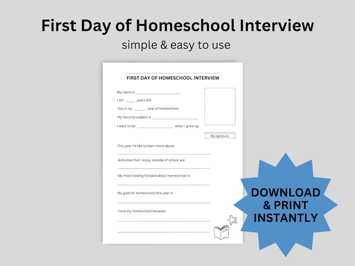 First Day of School Questionnaire, Homechool Interview, Printable Kids ...