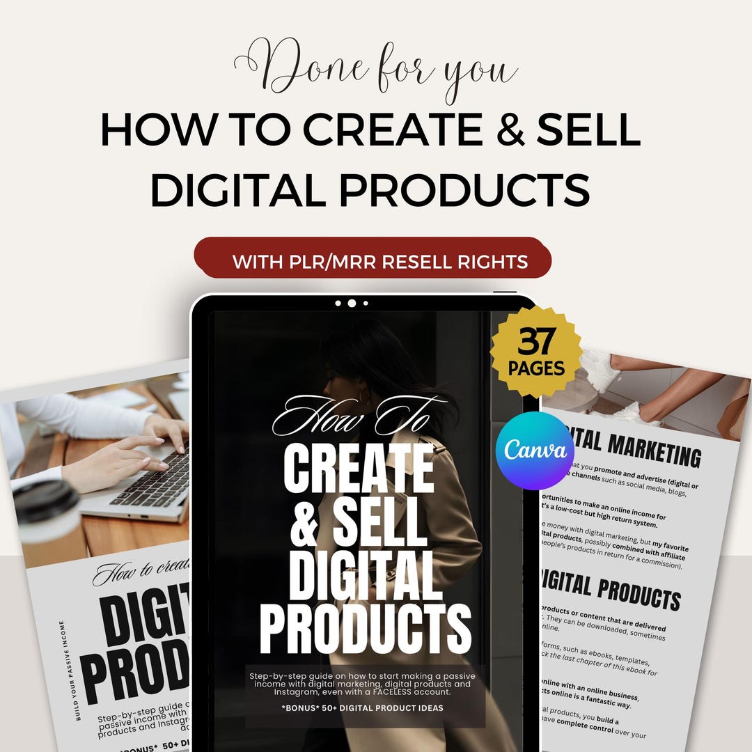 PLR Ebook How to Create & Sell Digital Products Ebook Template Canva Done for You With MRR Ebook ...