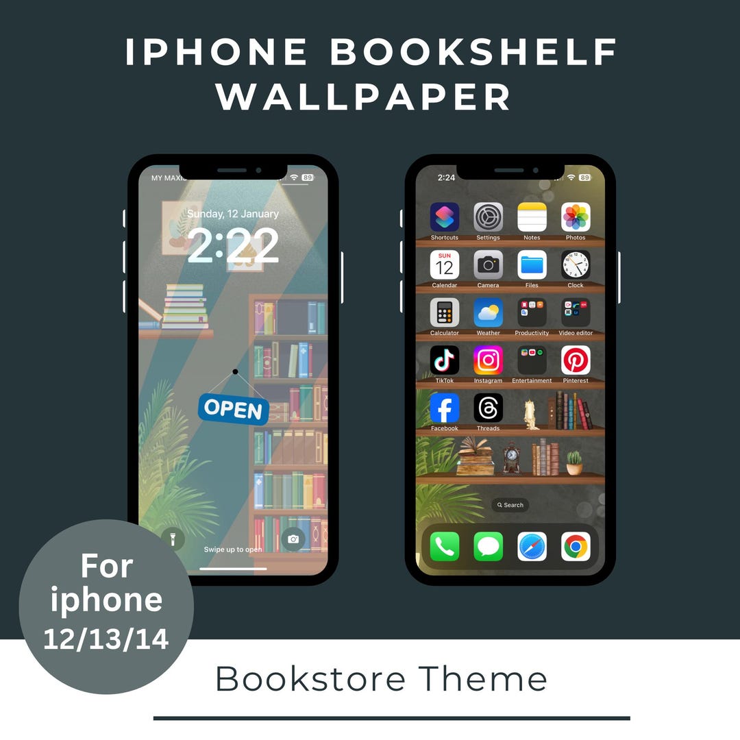 Bookshelf Wallpaper for iPhone 12/13/14, Organised Shelf Home Screen ...