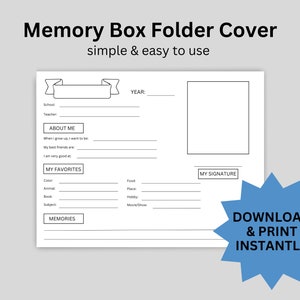 Memory Box Folder Cover, Memory Box Questionnaire, Printable Kids ...