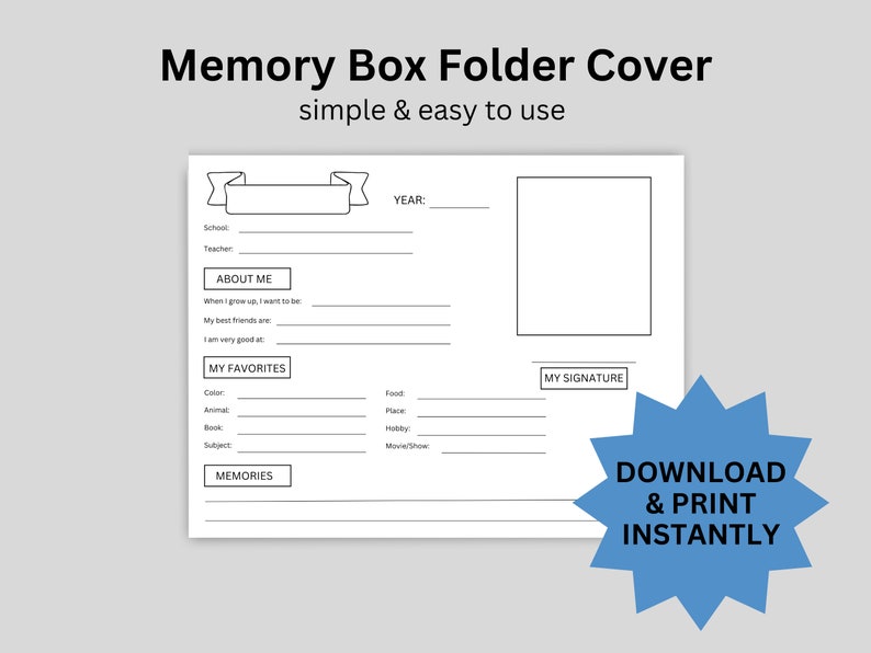 Memory Box Folder Cover, Memory Box Questionnaire, Printable Kids ...