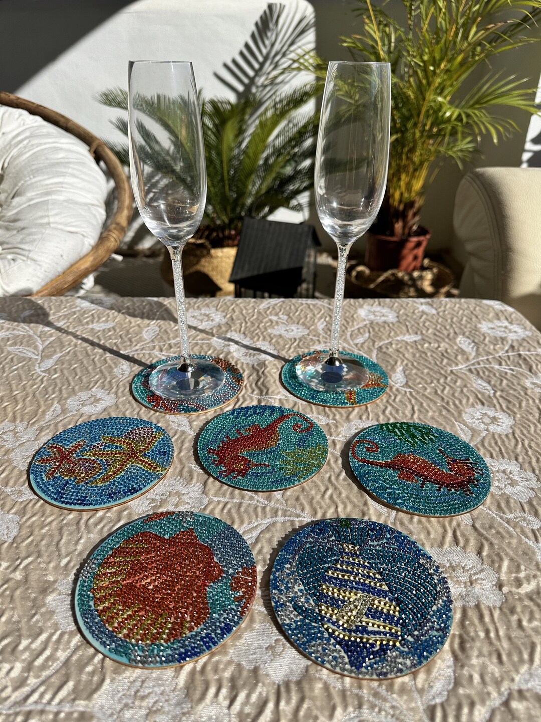 Luxury Coasters Completed With Colourful Crystals, Gift Box With 6 ...
