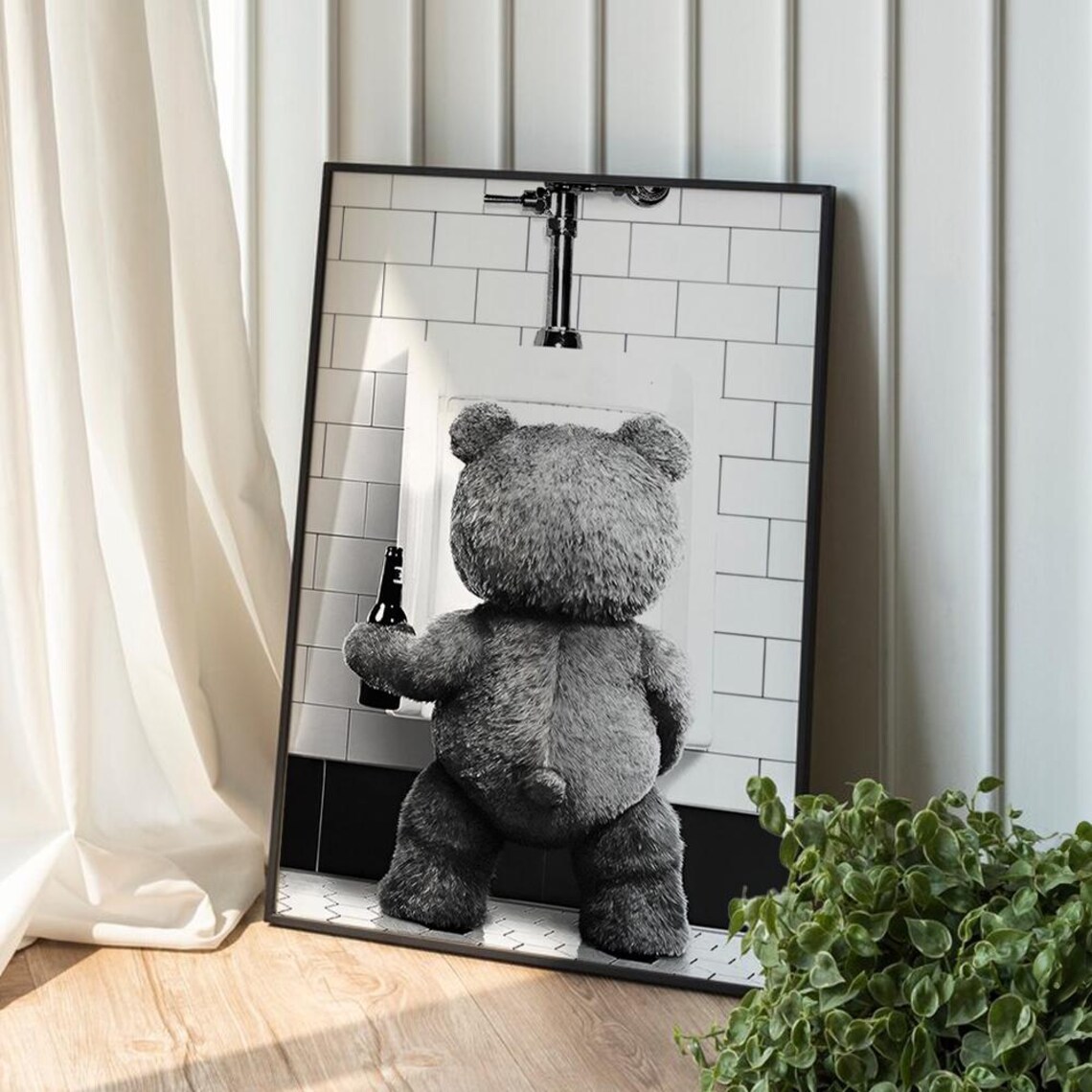 Ted Bear Go to the Toilet Poster, Bathroom Wall Art, Retro Decor Poster ...