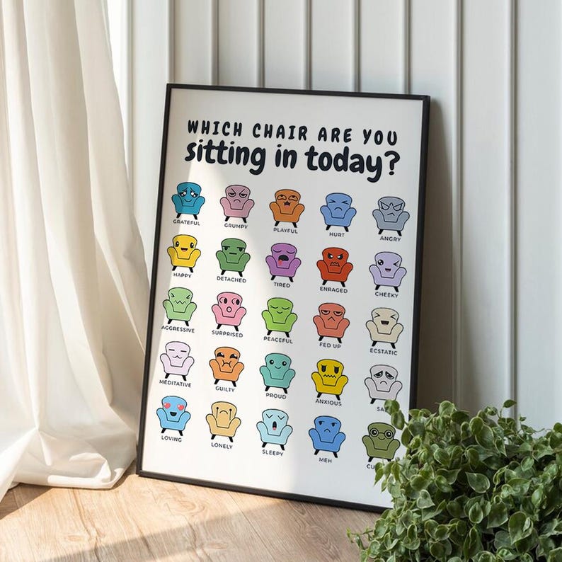 Chair Feelings, Emotions Chart, Therapy Office Poster, Retro Decor ...