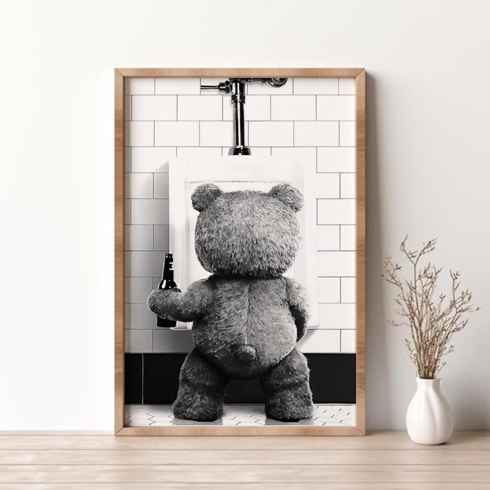 Ted Bear Go to the Toilet Poster, Bathroom Wall Art, Retro Decor Poster ...